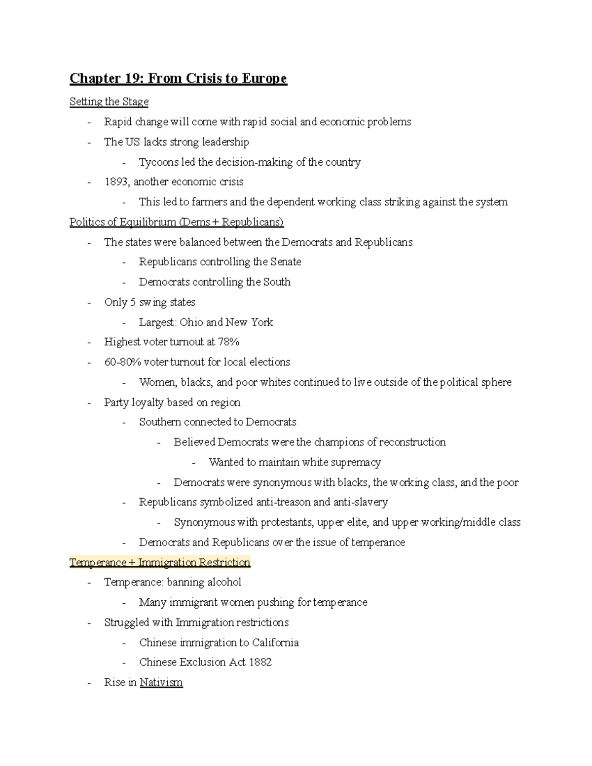 Chapter 19: From Crisis to European Expansion - Brinkley Notes - Studocu