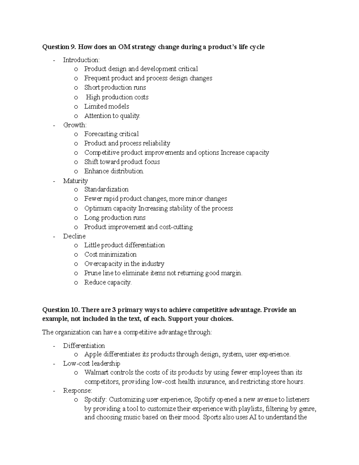 Chapter 2 -OM - kkkknk - Question 9. How does an OM strategy change ...