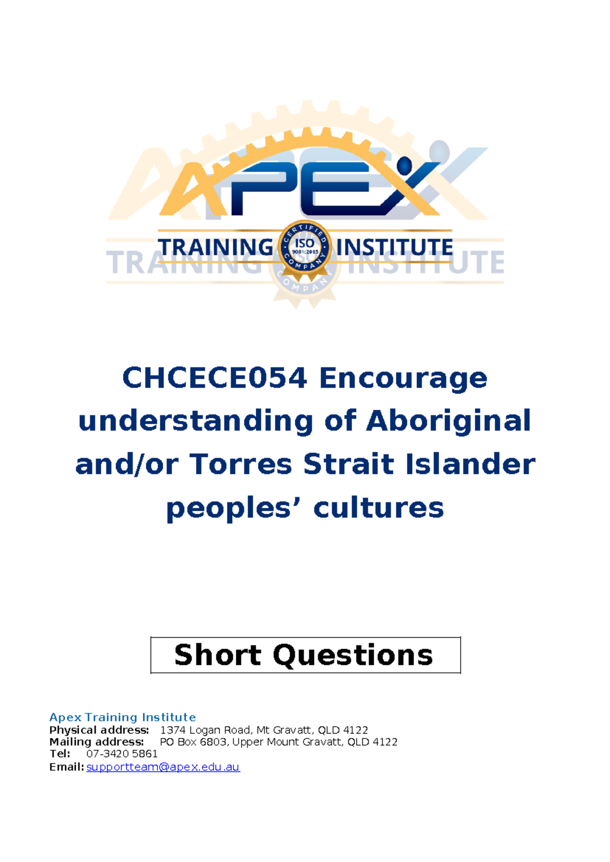 CHCECE054 Short Questions: Understanding Aboriginal Cultures - Studocu