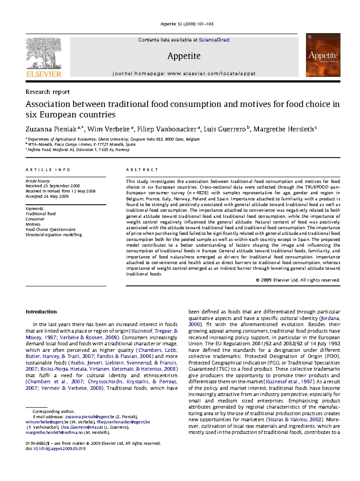 Association of Traditional Food Consumption and Food Choice Motives in ...
