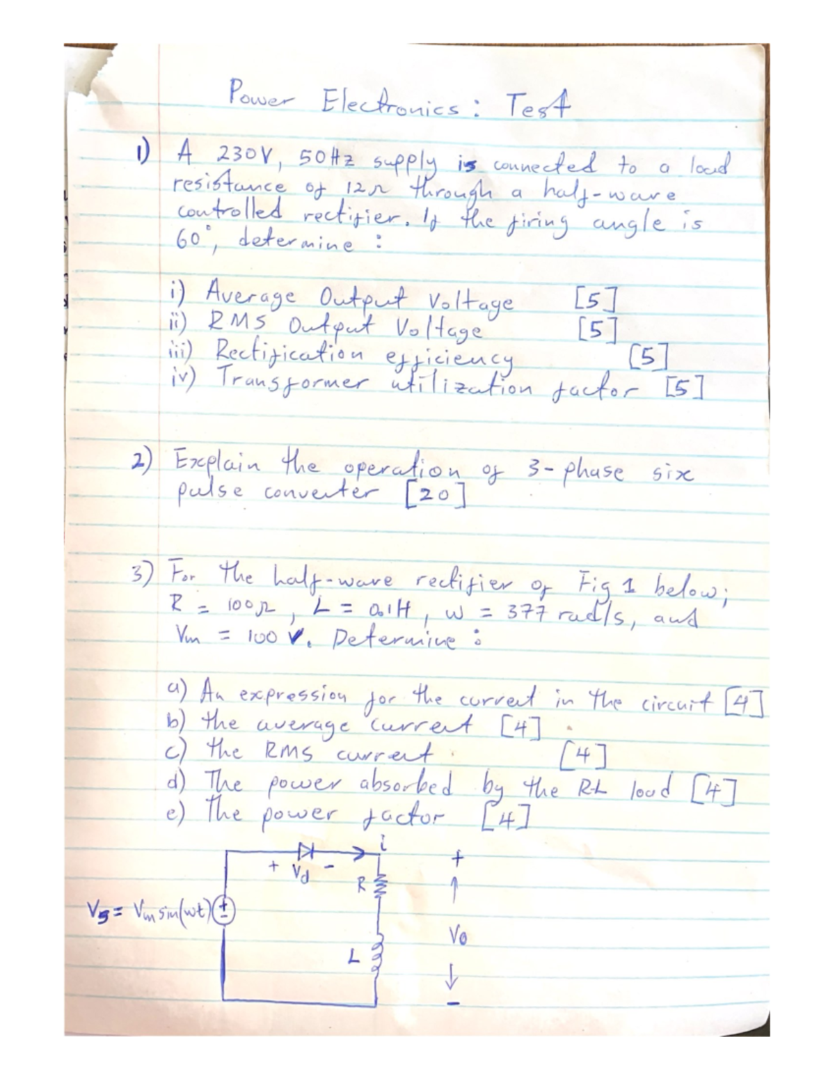 Power electronics Test - electrical engineering - Studocu