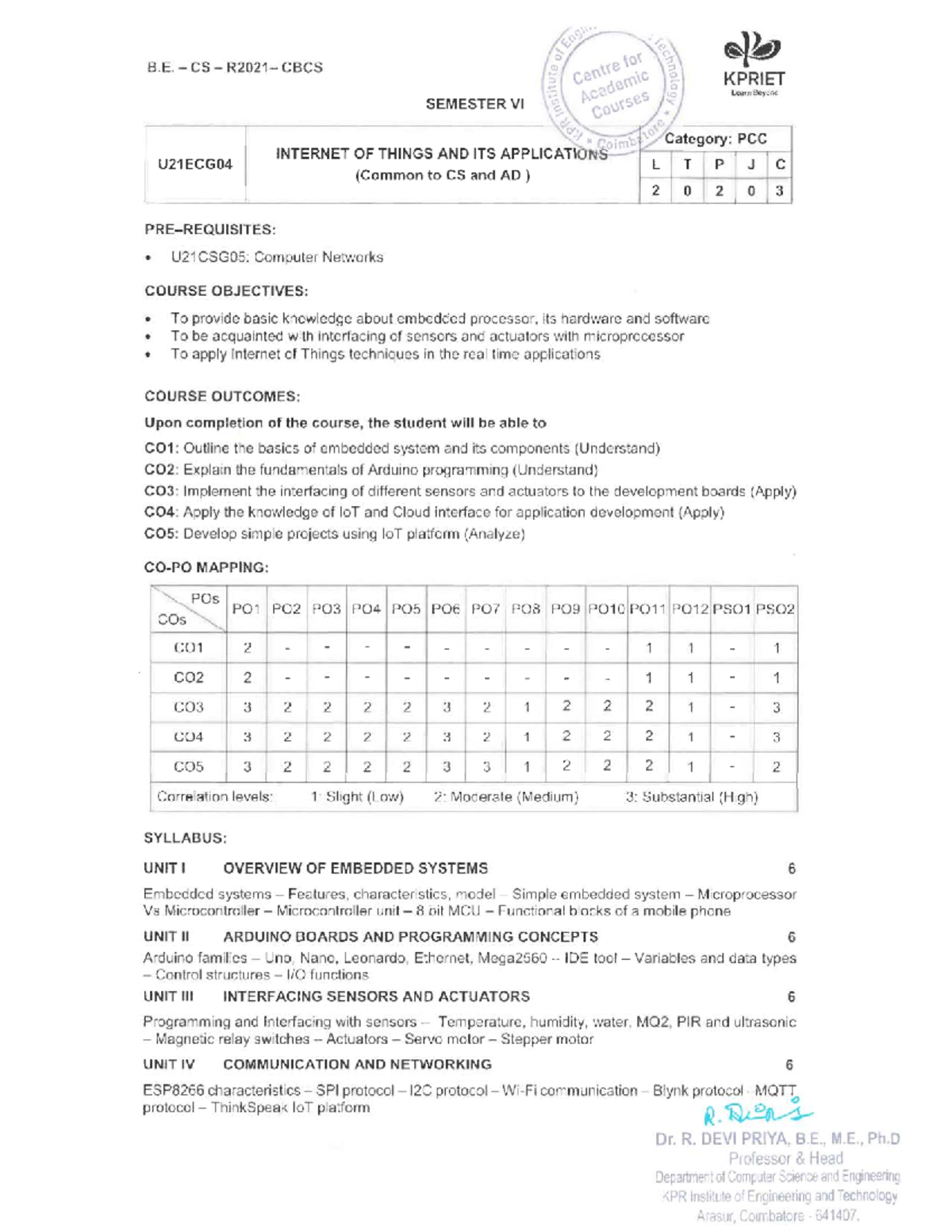CS U21ECG04: IoT and Applications Syllabus - Semester VI Notes - Studocu