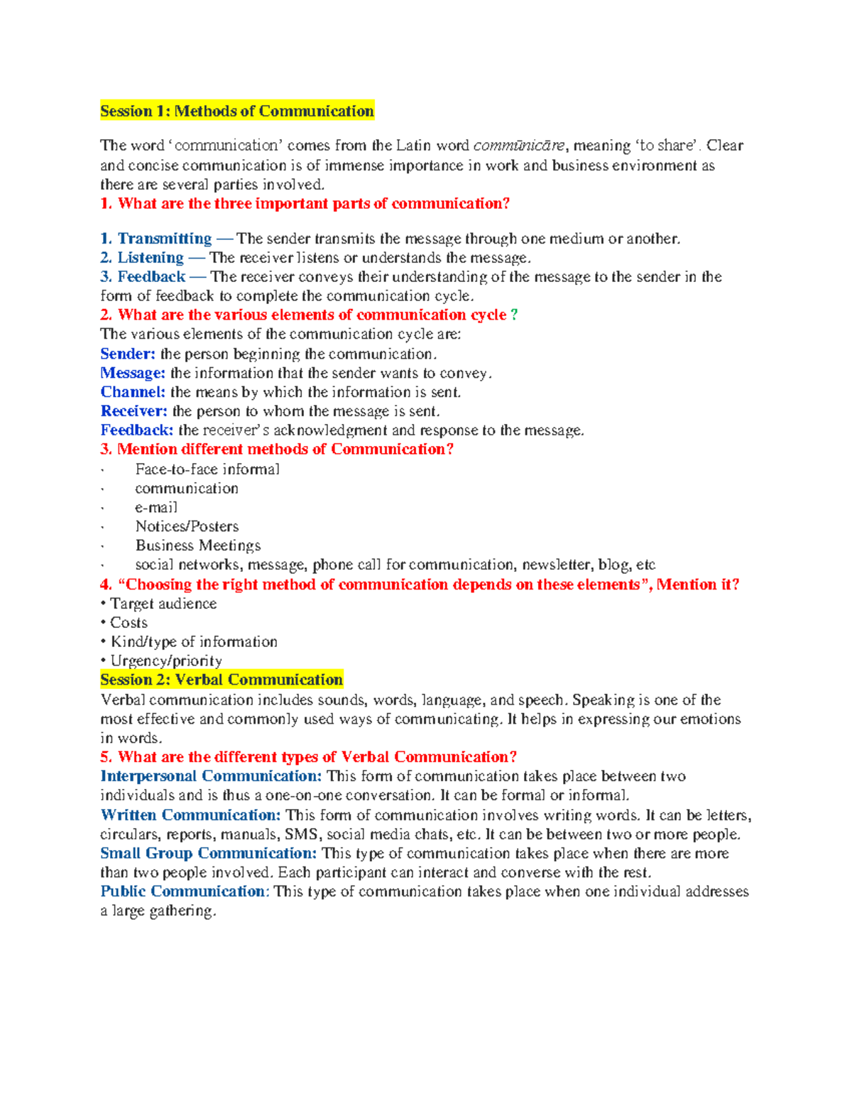 Communication Skills Notes: Methods, Barriers & Writing Skills - Studocu