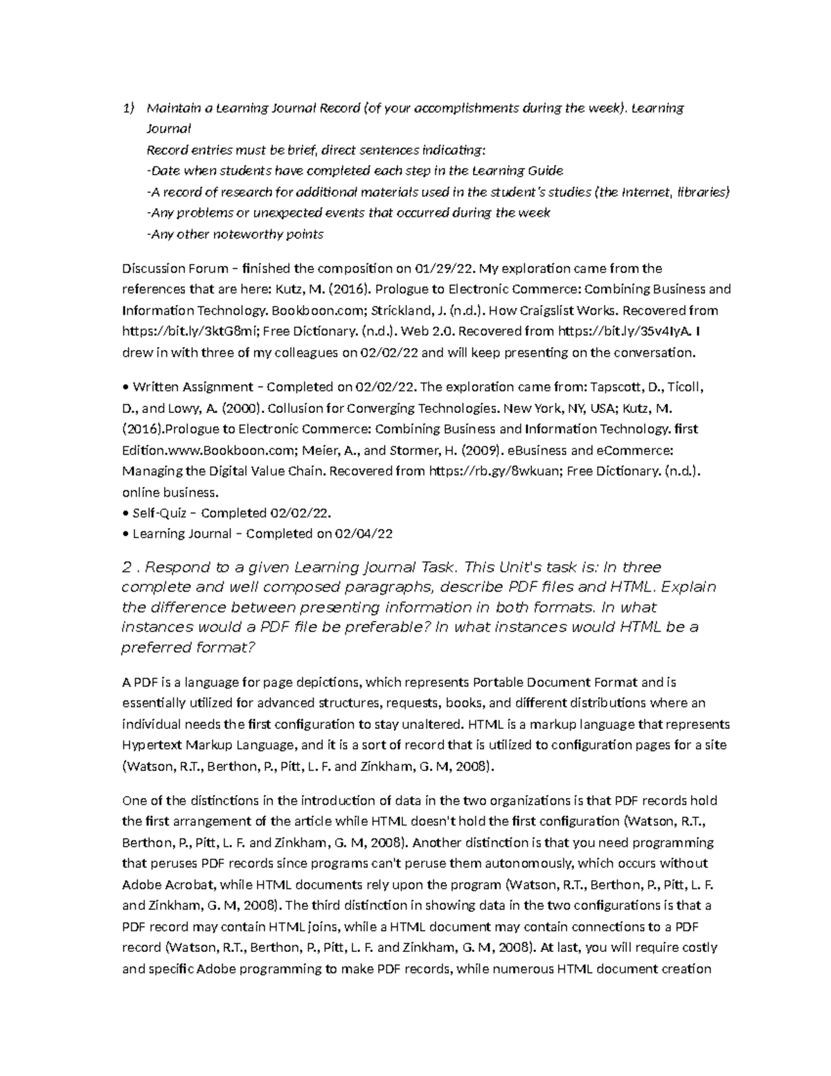 Maintain a Learning Journal Record - Learning Journal Record entries ...