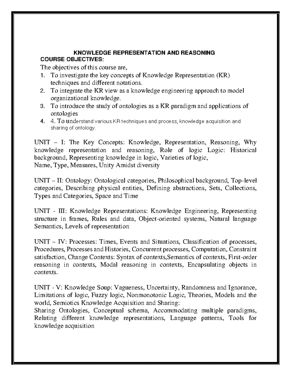 Knowledge Representation and Reasoning Course Overview (CS 101) - Studocu