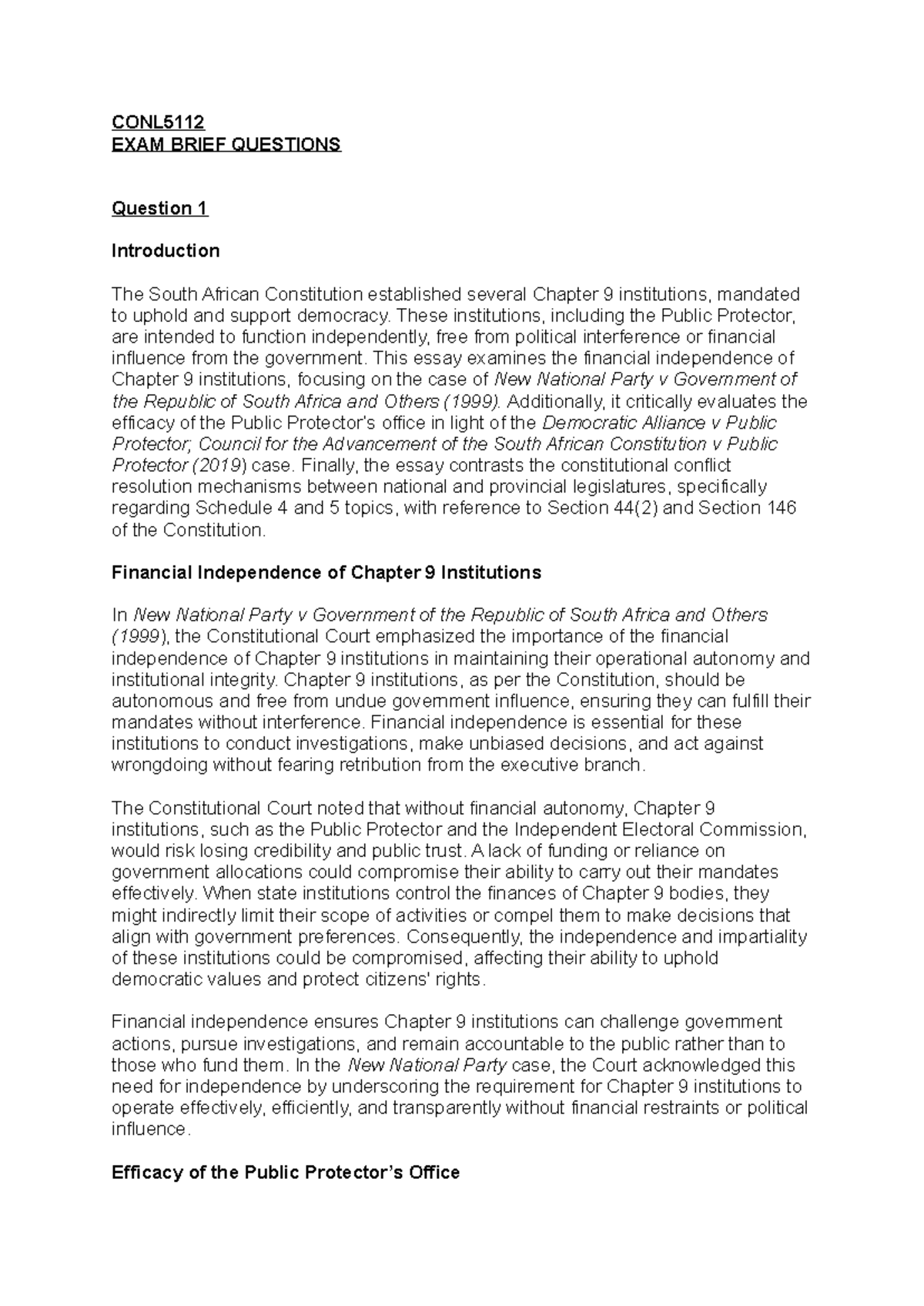 **CONL5112 SEEN EXAM Essay Responses: Constitutional Analysis 2024 Sem 2** - Studocu