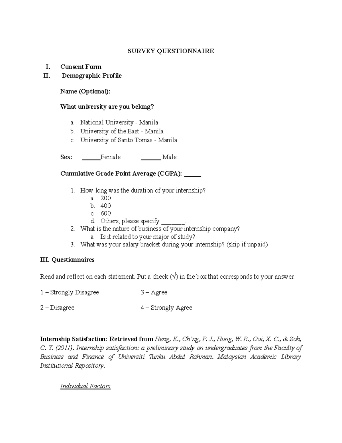 [Quant MA G3] Internship Satisfaction Survey Questionnaire - Studocu