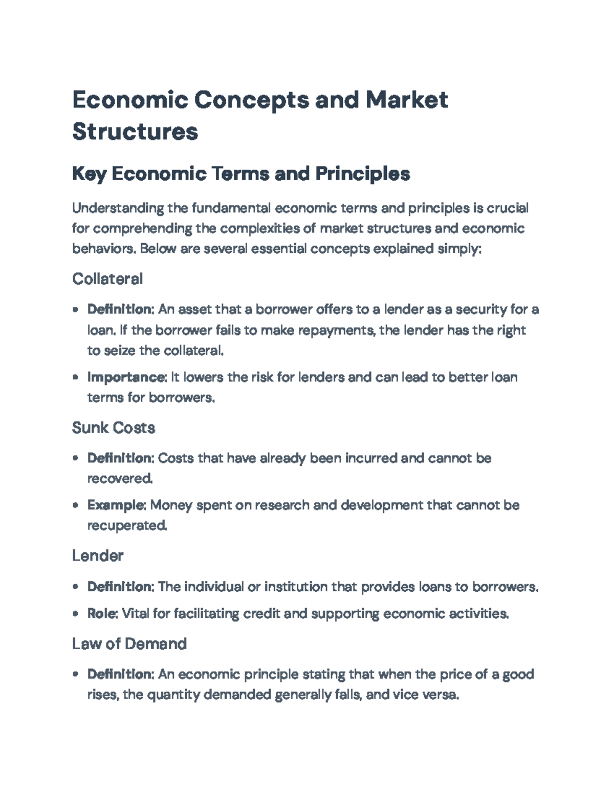 Economic Concepts and Market Structures Overview for ECON 101 - Economic Concepts and Market ...
