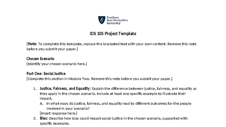 IDS 105 Social Justice Project Template and Guidelines - Studocu