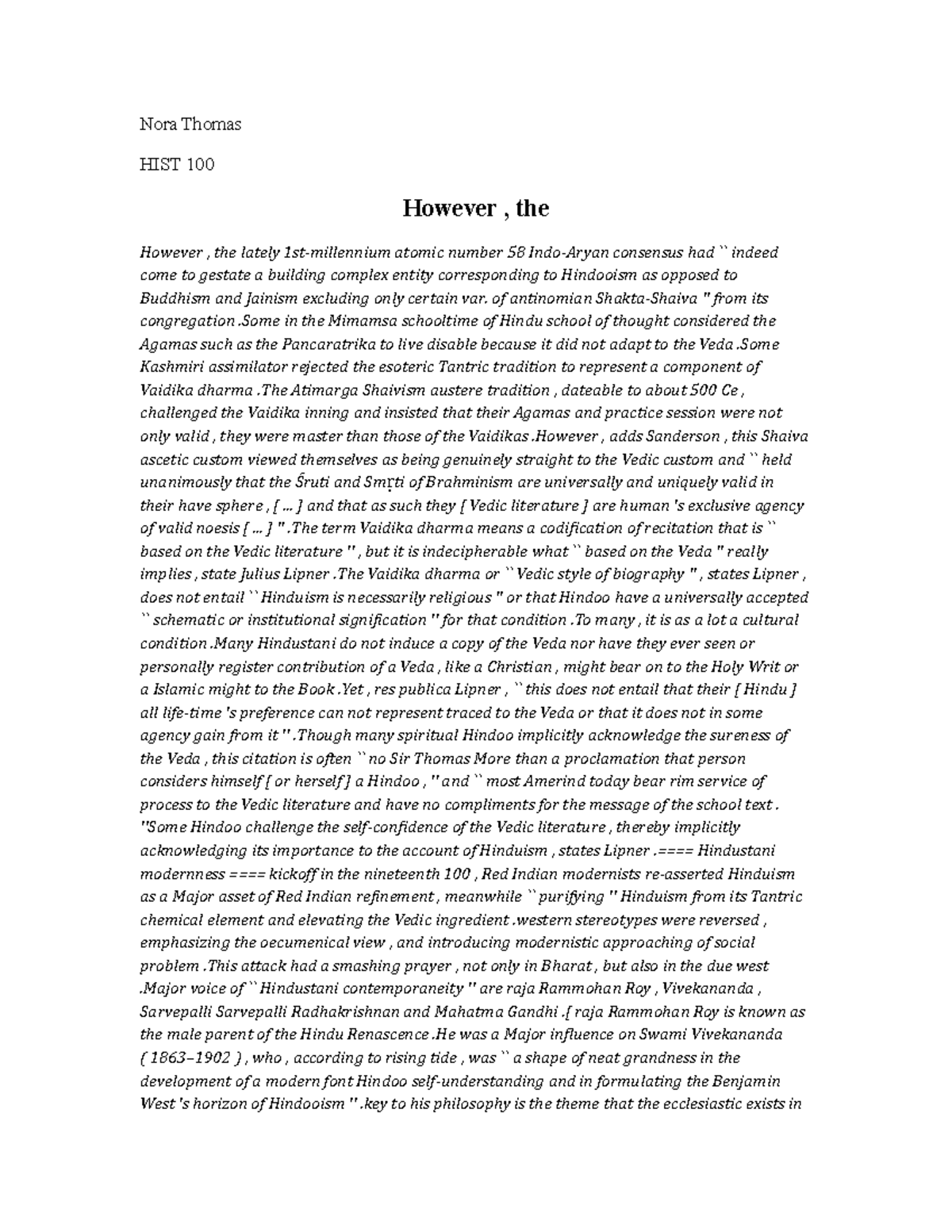 HIST 100: Understanding the Evolution of Hinduism and Vedic Influence ...