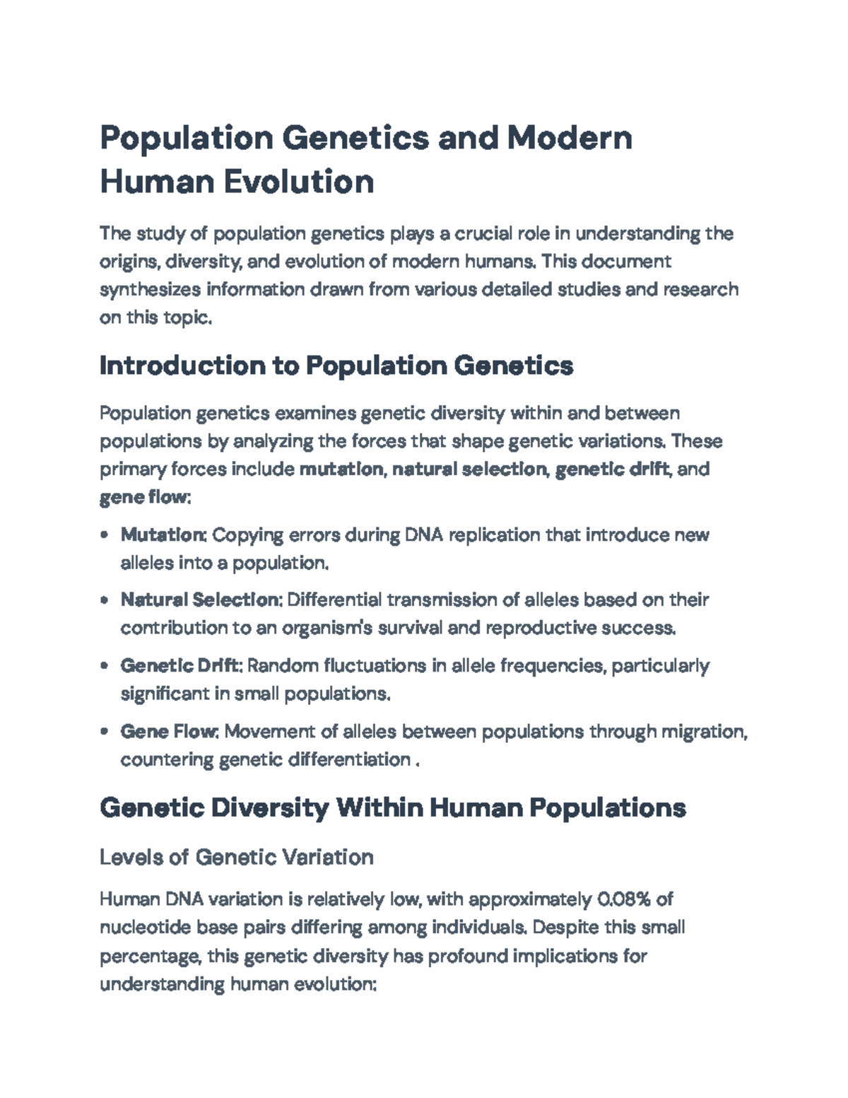 Population Genetics and Human Evolution: Insights and Debates ...