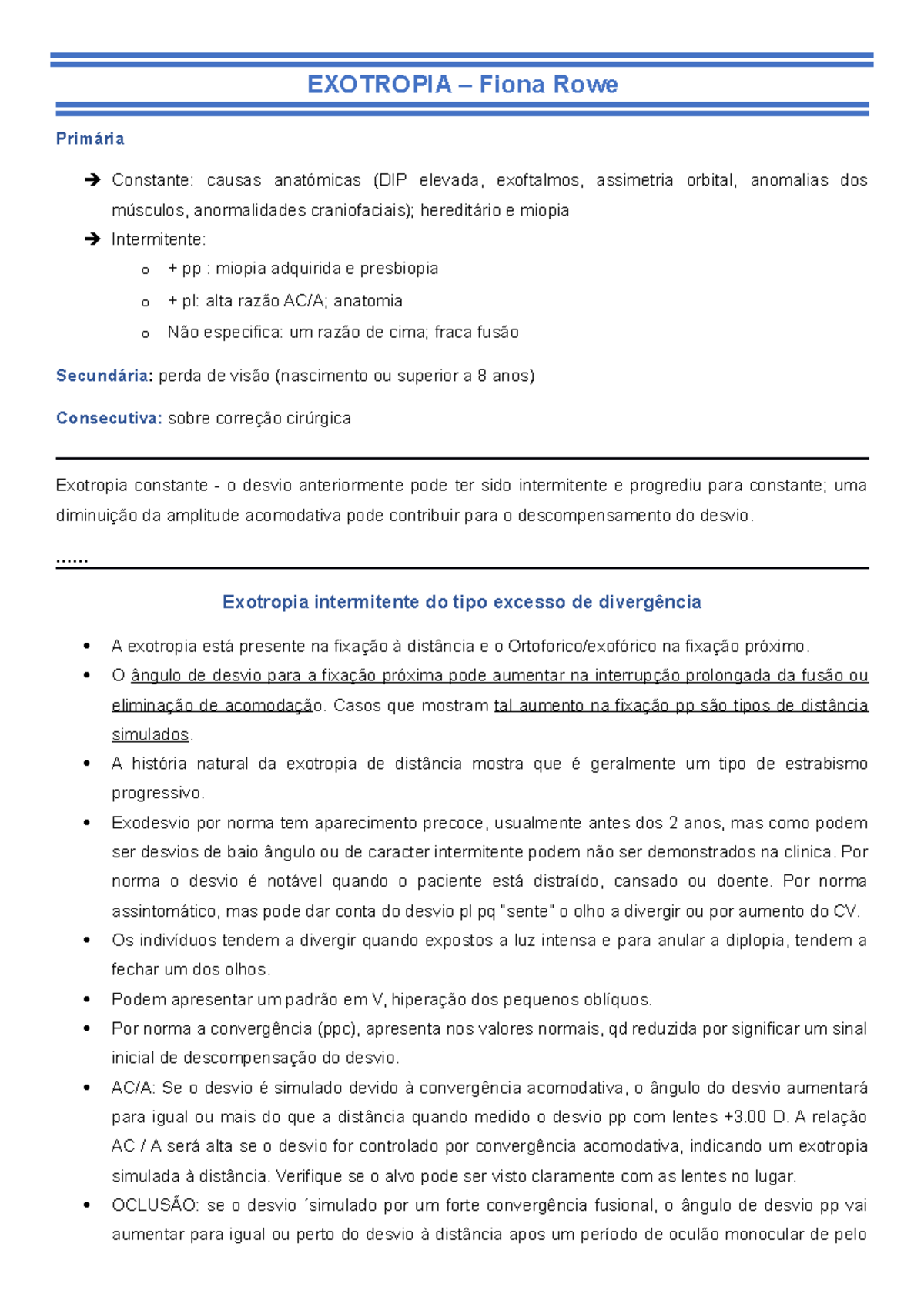 Estudo sobre Exotropia: Diagnóstico e Tratamento – Fiona Rowe [545 ...
