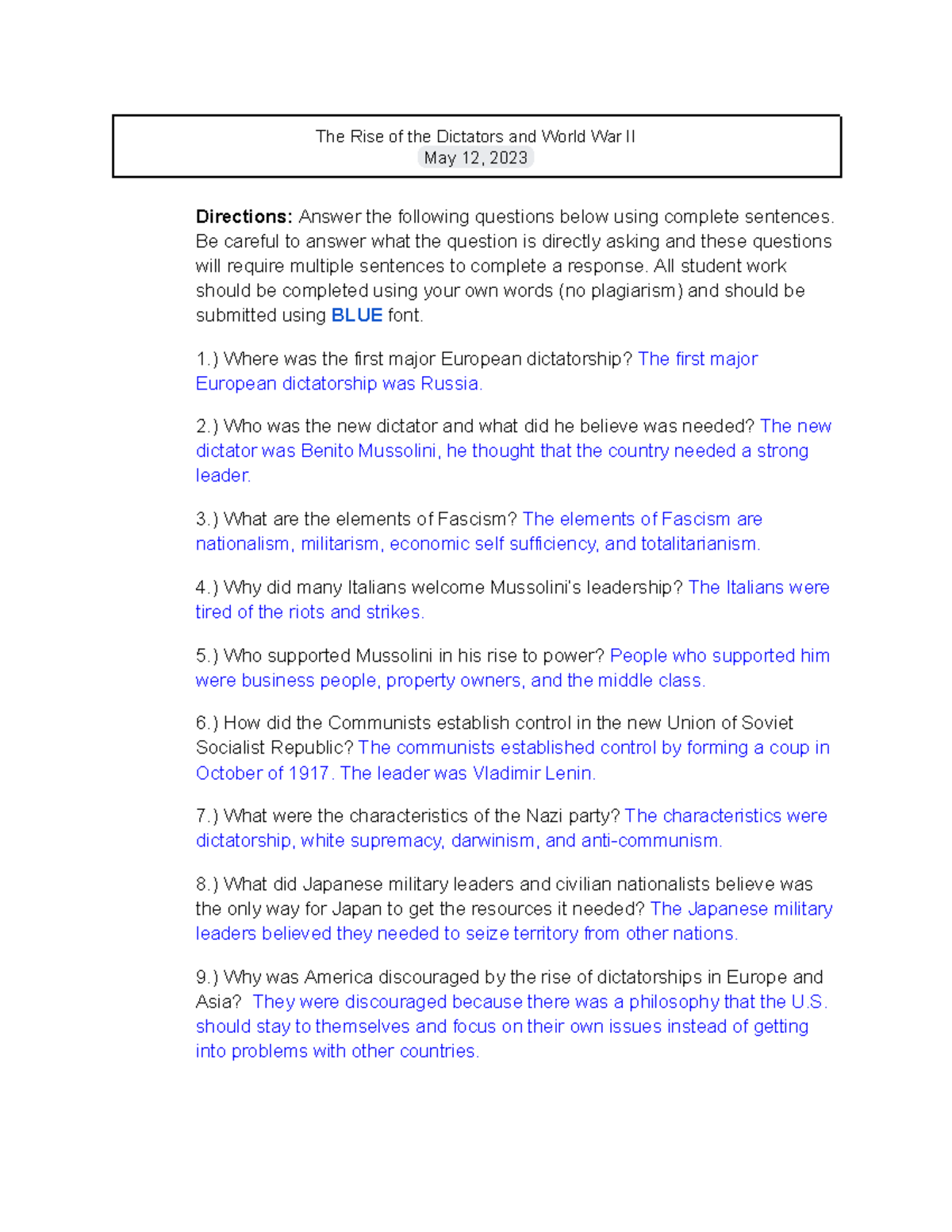 Rise of the Dictators and World War II (MAY 12) - 17920959 - The Rise ...