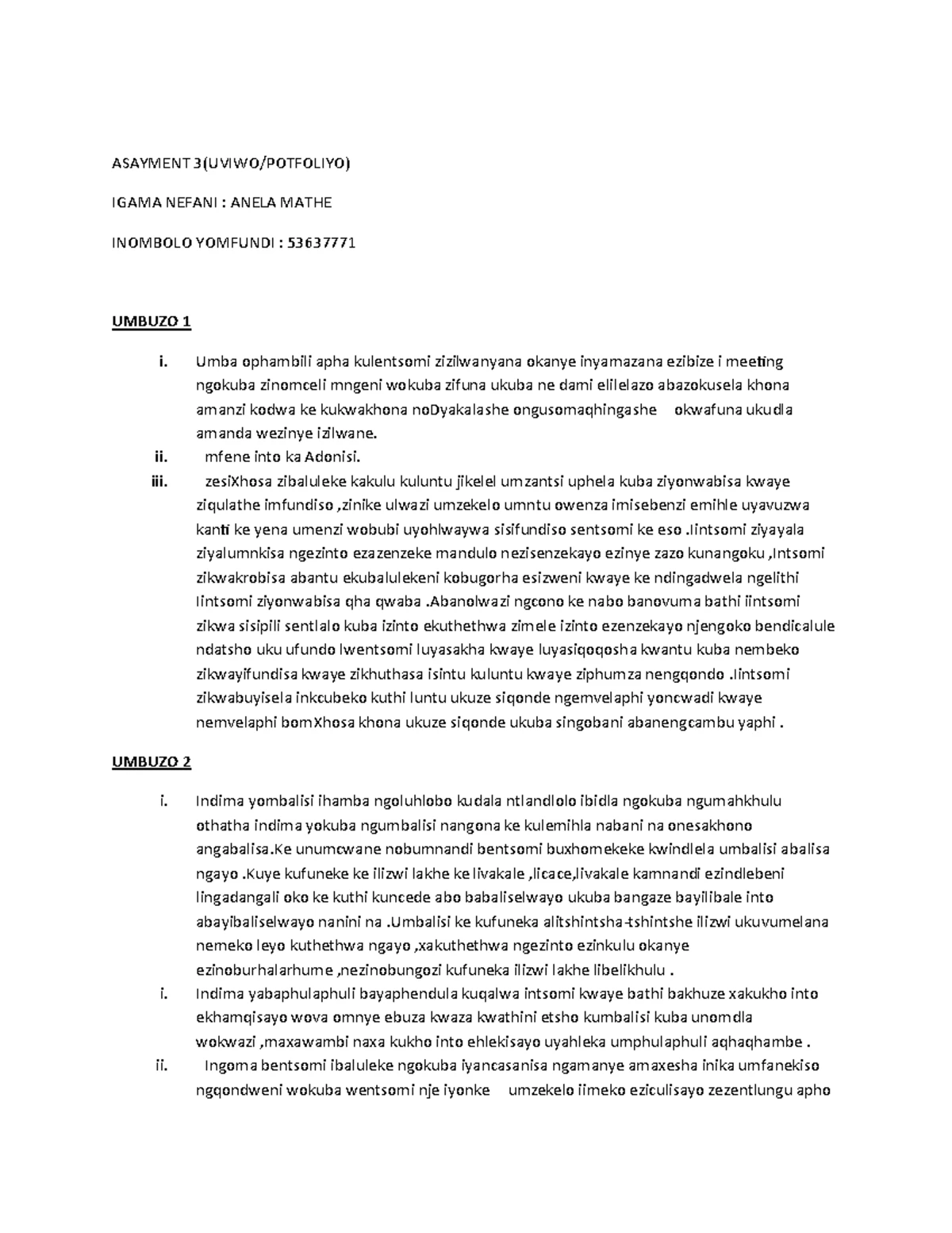 Isixhosa Assignment 3: Linguistic Analysis and Exercises - Studocu