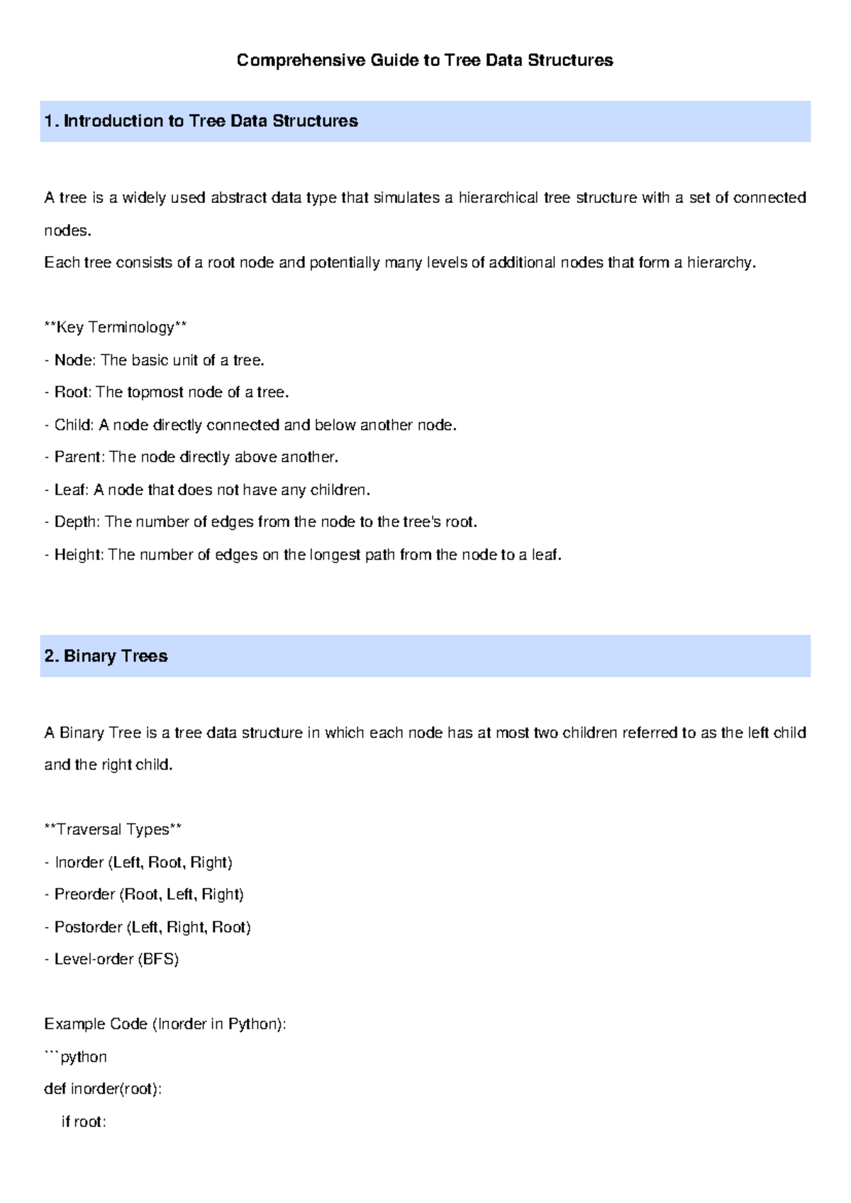 Tree Data Structures Tutorial (CS101) - Comprehensive Overview - Studocu