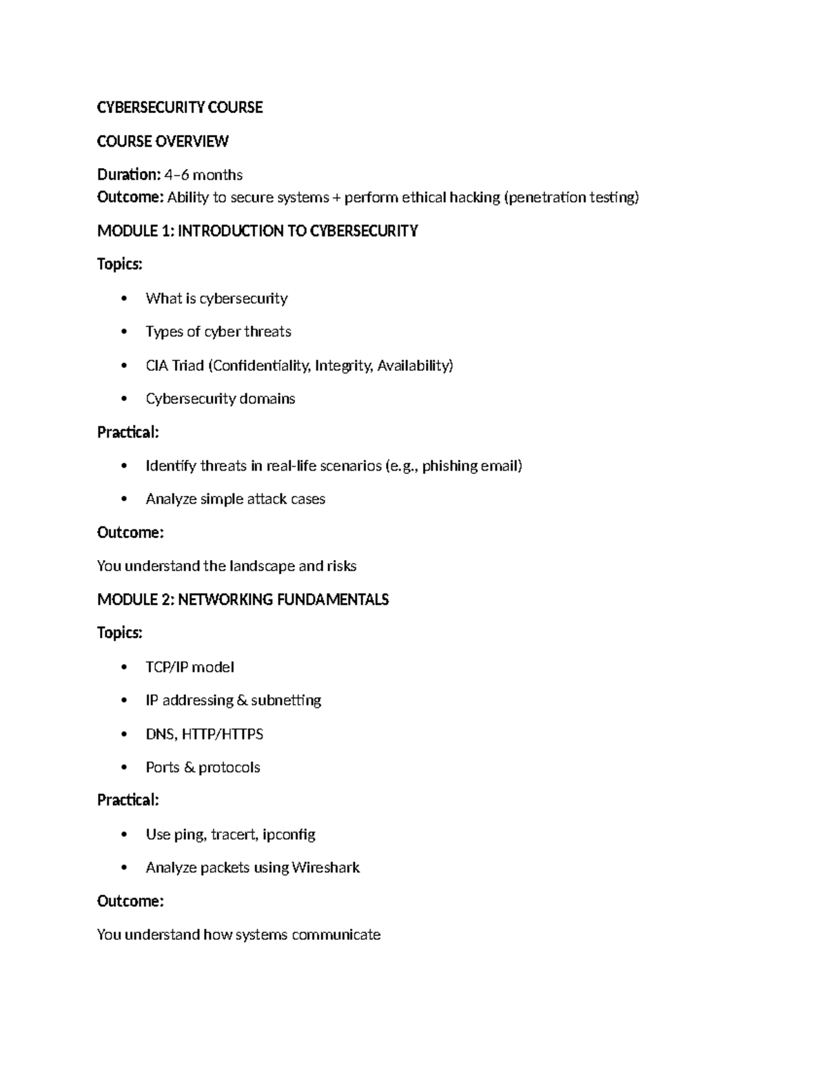 CYBERSECURITY 101: Comprehensive Course Overview and Modules - Studocu