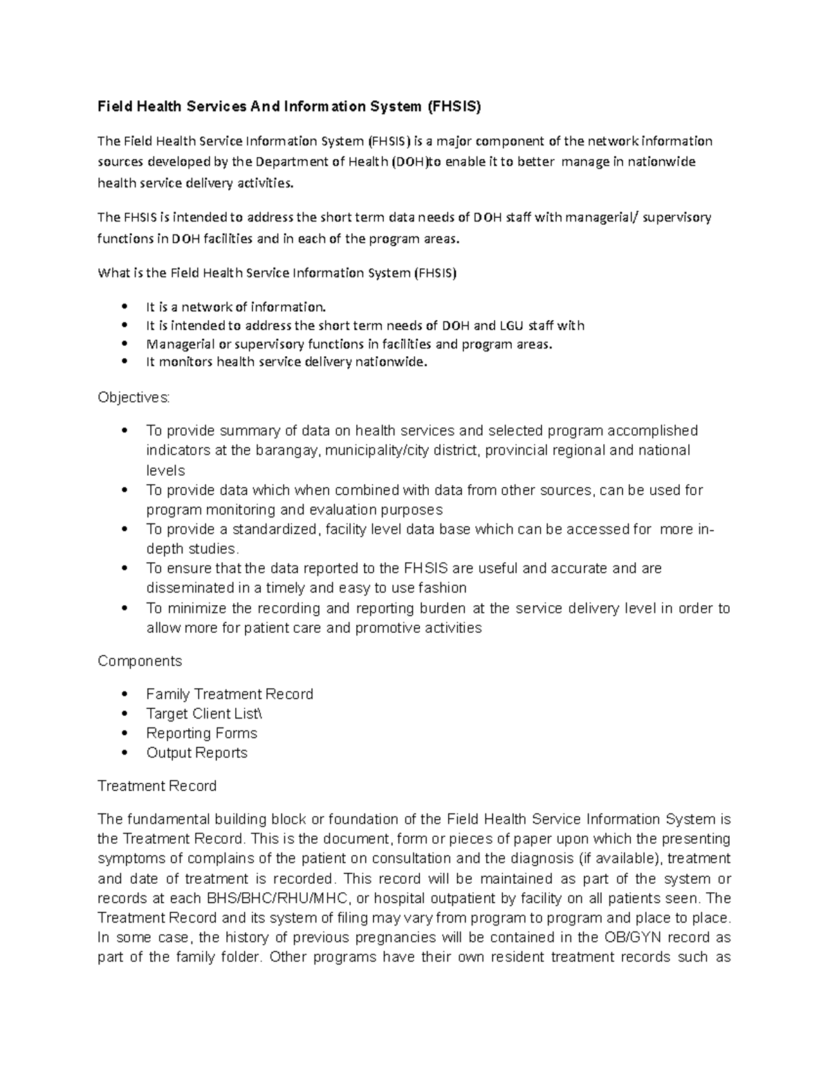 NCM501205 Final Exam Teaching Guide on Field Health Services (FHSIS ...
