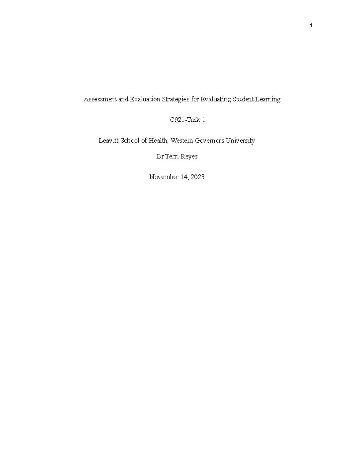 C921 Task 1: Strategies for Evaluating Student Learning Outcomes - Studocu