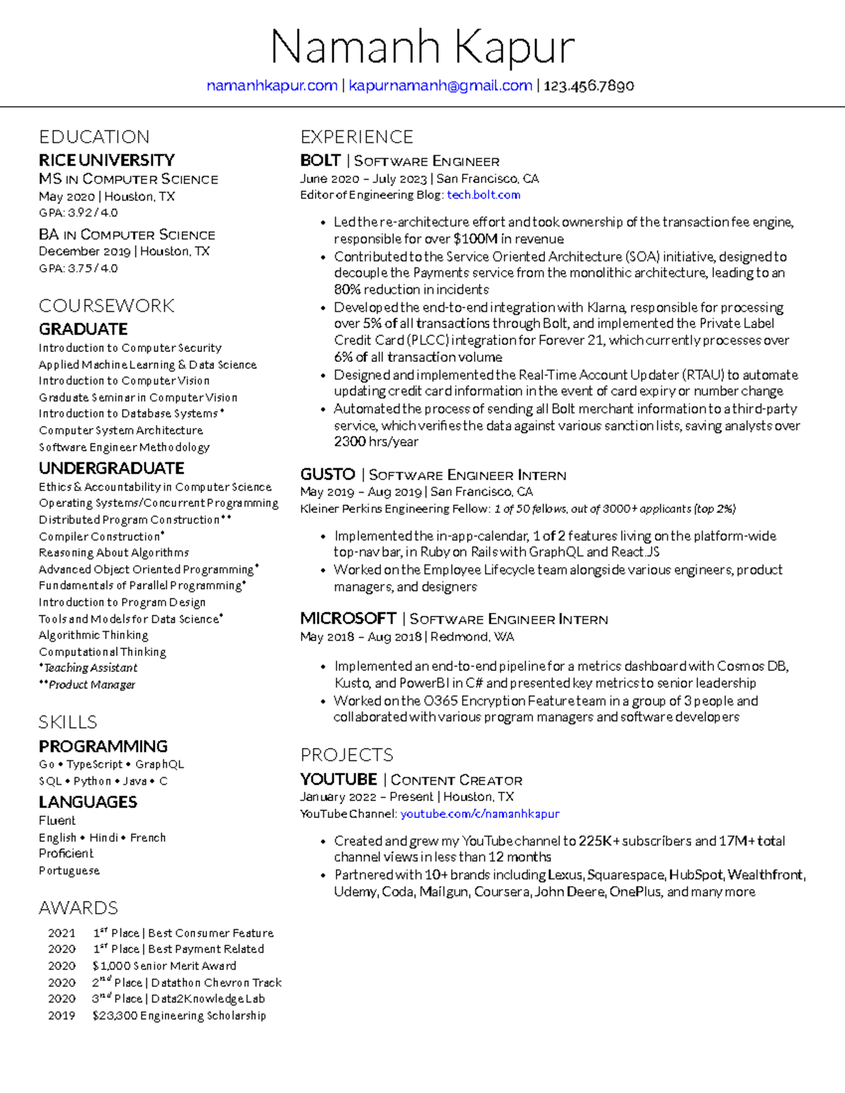 Namanh Resume - Namanh Kapur namanhkapur | kapurnamanh@gmail | 123 ...