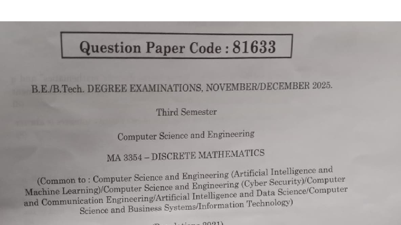 MA3354 Discrete Mathematics M3 Nov Dec 2025 Question Paper - Question ...
