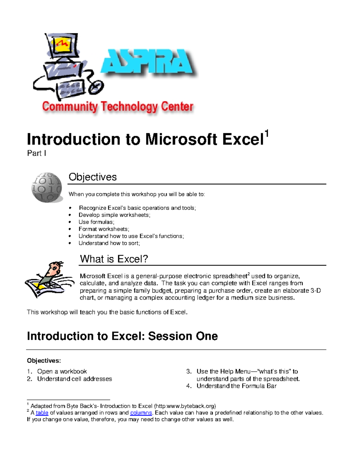 Excel Basics Workshop: Introduction to Excel – Part I & II Guide - Studocu
