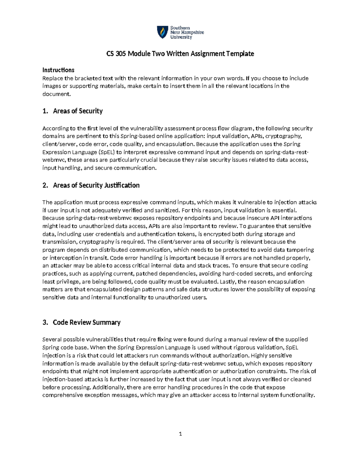 CS 305 Module Two Written Assignment: Security Vulnerability Analysis ...