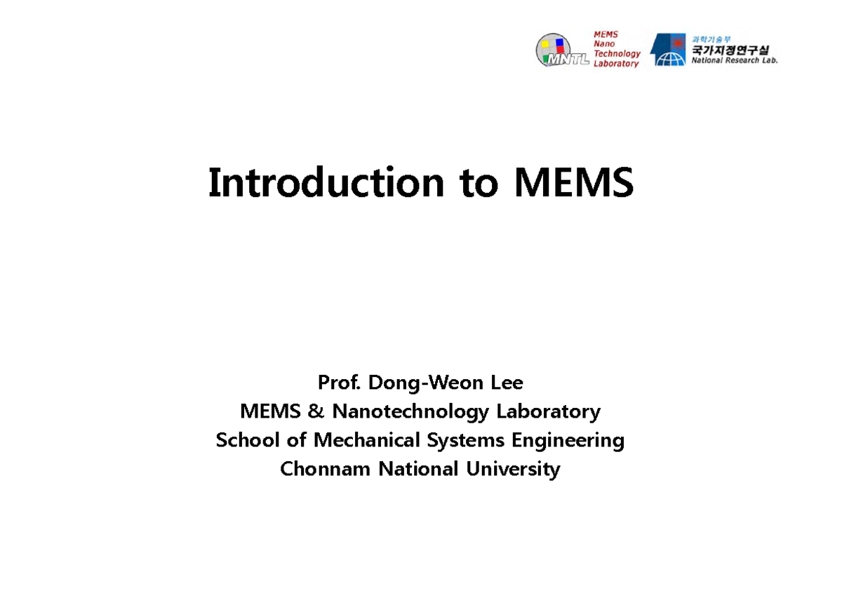 MEMS 101: Introduction to MicroElectroMechanical Systems Lab Notes ...