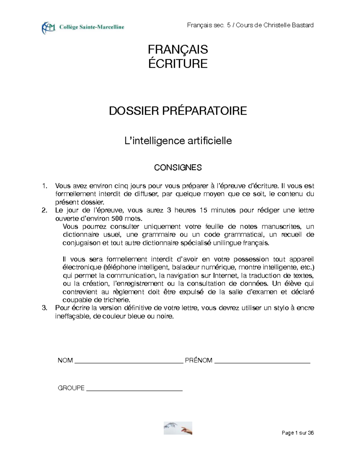 Dossier Préparatoire sur l'Intelligence Artificielle - Français sec. 5 ...