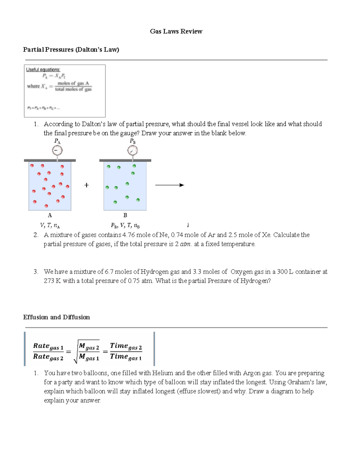 Gas Laws Review 2022 - This is worksheet - Gas Laws Review Partial ...