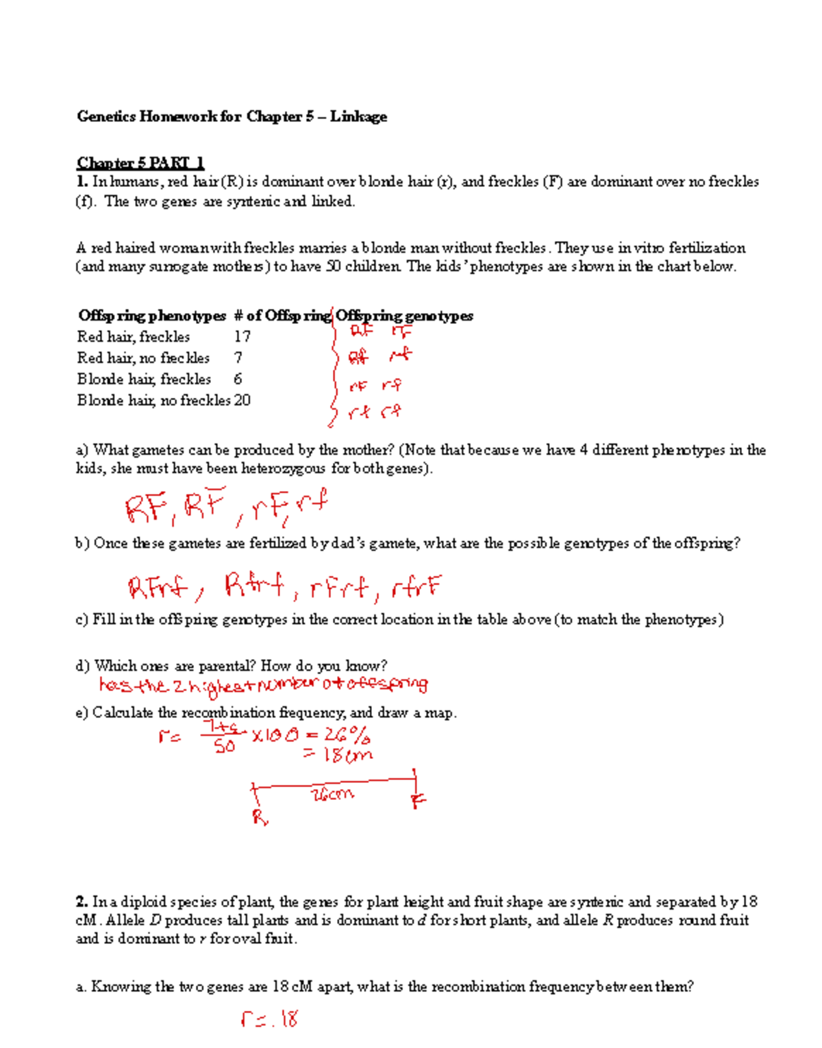 Genetics Chapter 5 Homework: Linkage and Recombination Analysis - Studocu