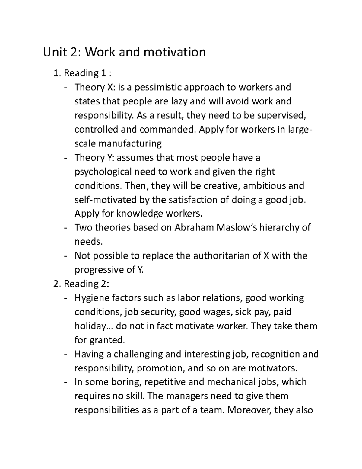 Unit 2 hw - Summary Advanced English - Unit 2: Work and motivation 1 ...