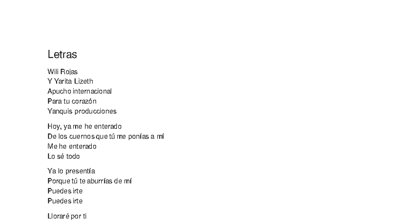 Letras de "Cuernos" - Yarita Lizeth Apucho - Studocu