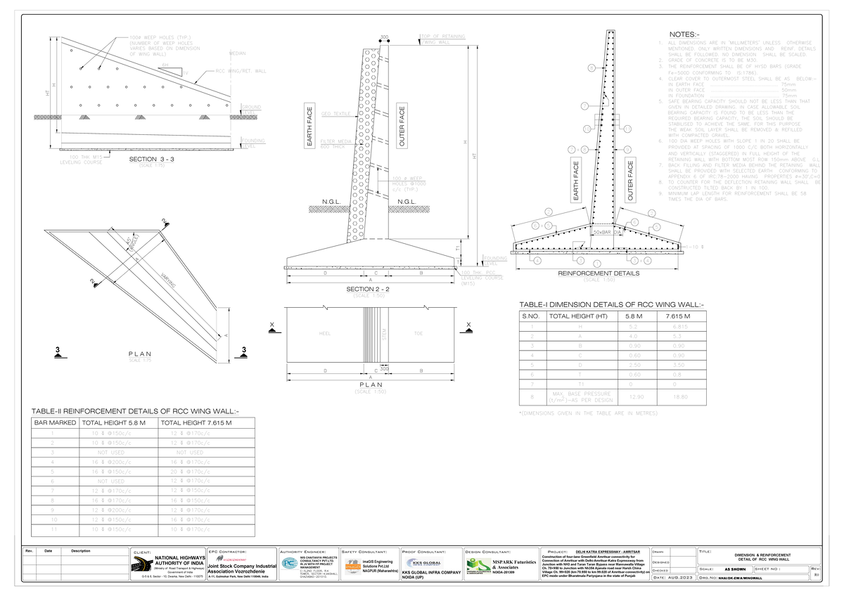 Central WALL- Drawing - THE Design sheet pertains to the design of wing ...