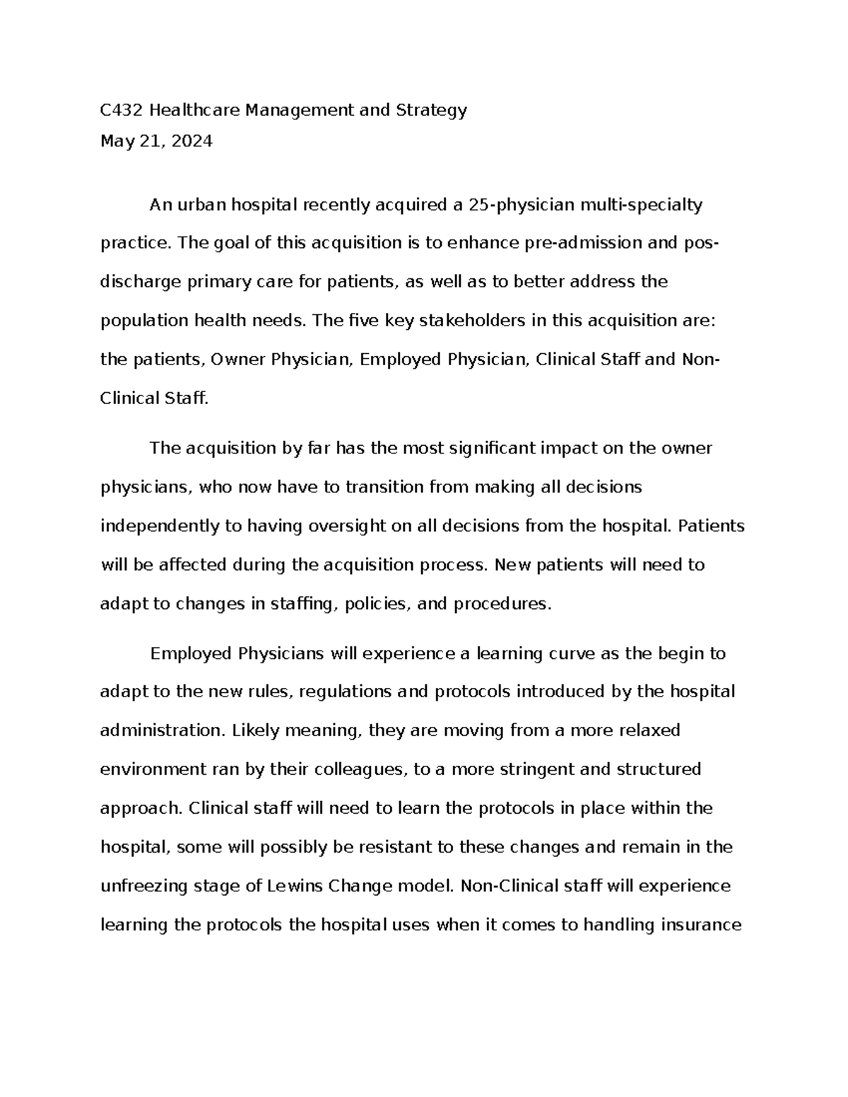 C432 Performance Assessment - C432 Healthcare Management and Strategy ...