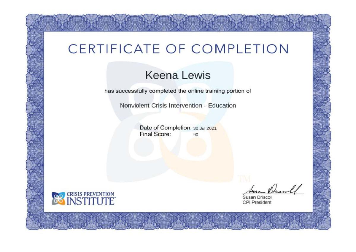 Nonviolent Crisis Intervention - Education Certficate - BUSINES 273 ...