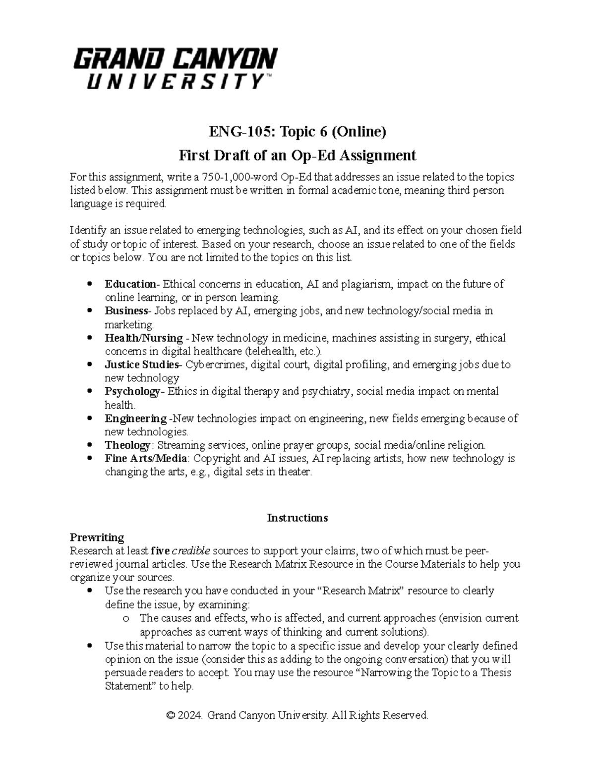 ENG 105ONL T6 Op-Ed Assignment: First Draft Guidelines & Requirements - Studocu