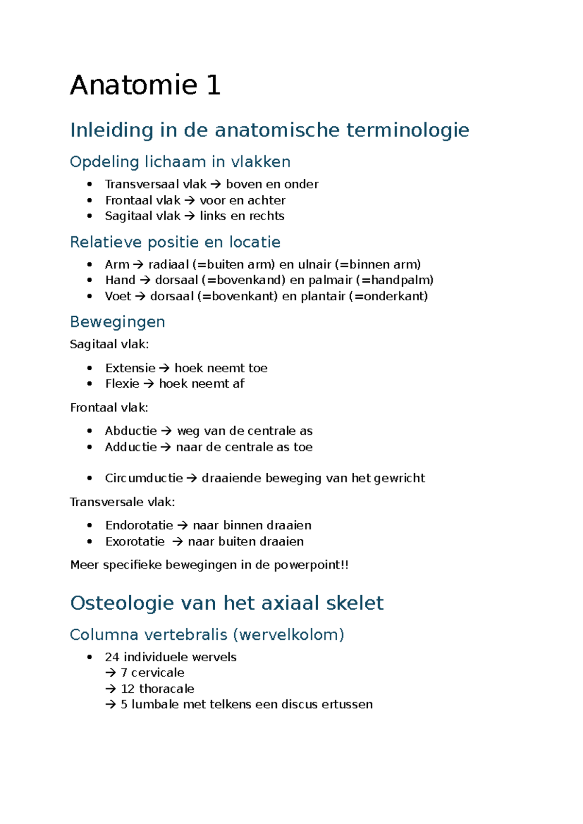 Anatomie 1 - wervels - Anatomie 1 Inleiding in de anatomische ...