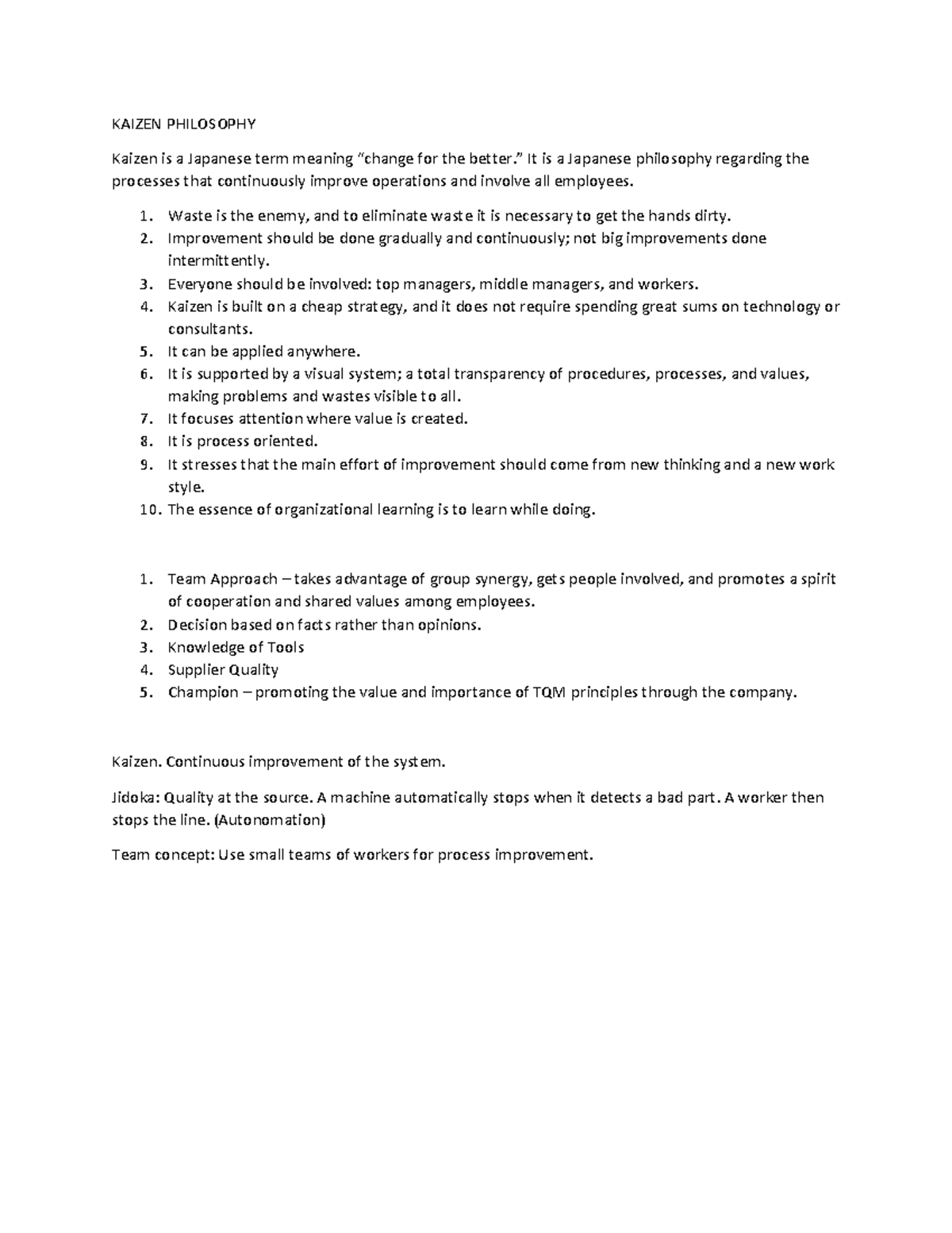 KAIZEN PHILOSOPHY: Principles of Continuous Improvement Insights - Studocu