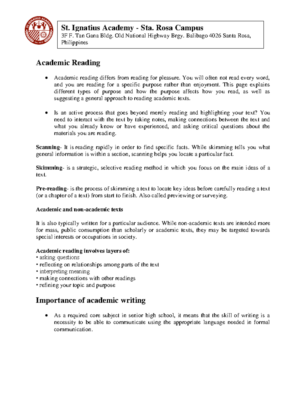 EAPP Module 2 Handouts - Act - Academic Reading Academic reading ...