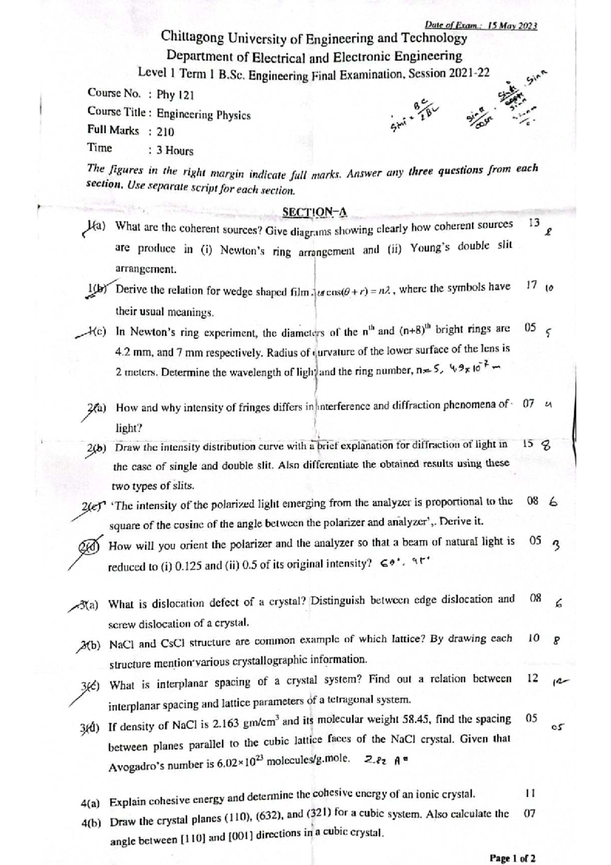 Level 1 Term 1 B.Sc. Engineering Final Exam Questions (Batch '21) - Studocu