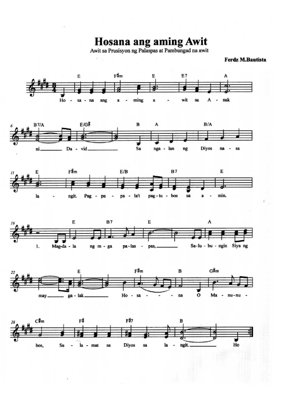 Hosana ang aming awit: Pambungad na awit at prusisyon - Studocu