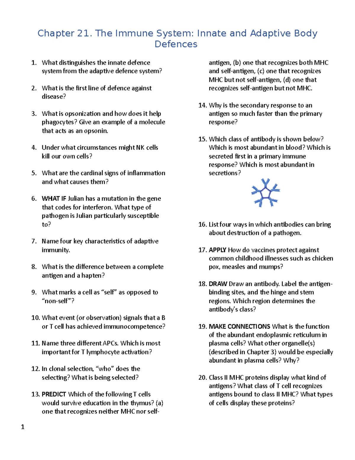 Chapter 21: Immune System Practice Questions and Answers - Studocu