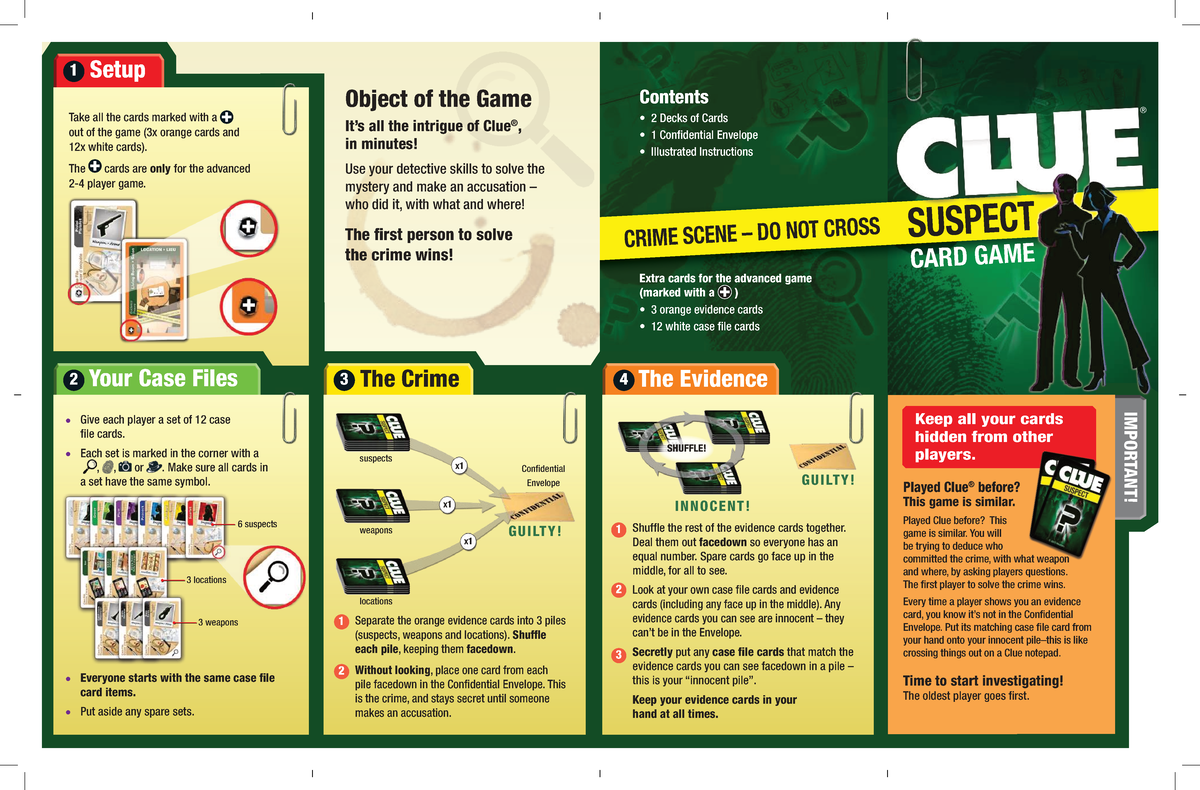 Clue Suspect Game Rules 2021: Advanced Player Instructions - Studocu