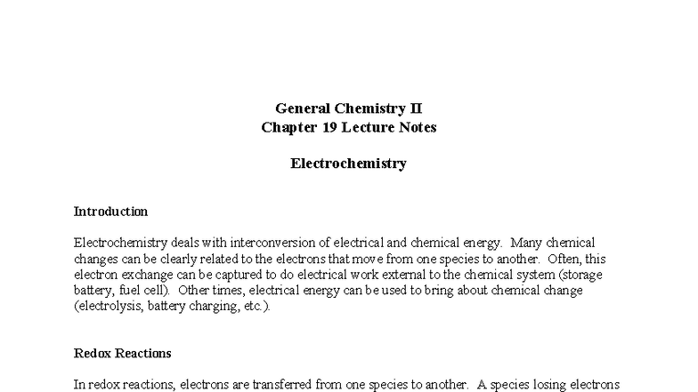 CHM 101 General Chemistry II Chapter 19 Lecture Notes: Electrochemistry ...