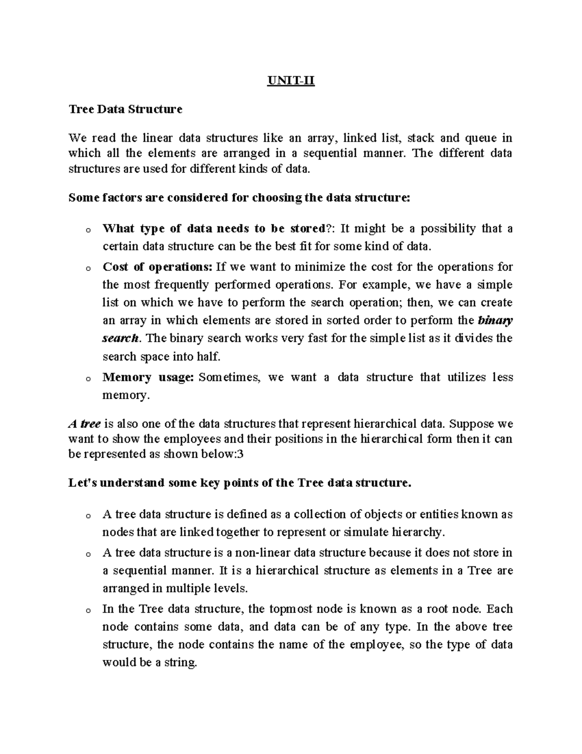 UNIT-II: Tree Data Structure Concepts and Applications - Studocu