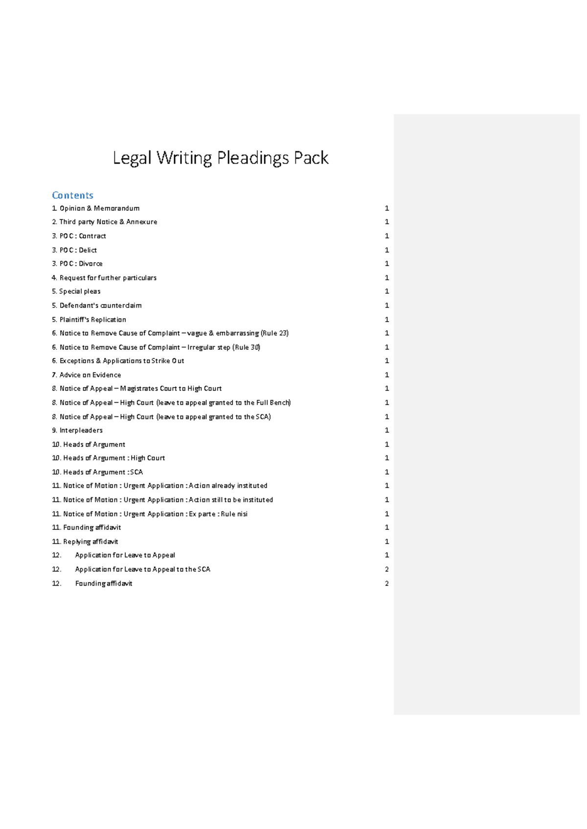 Anzel Legal Writing: Comprehensive Pleadings Pack Guide - Studocu