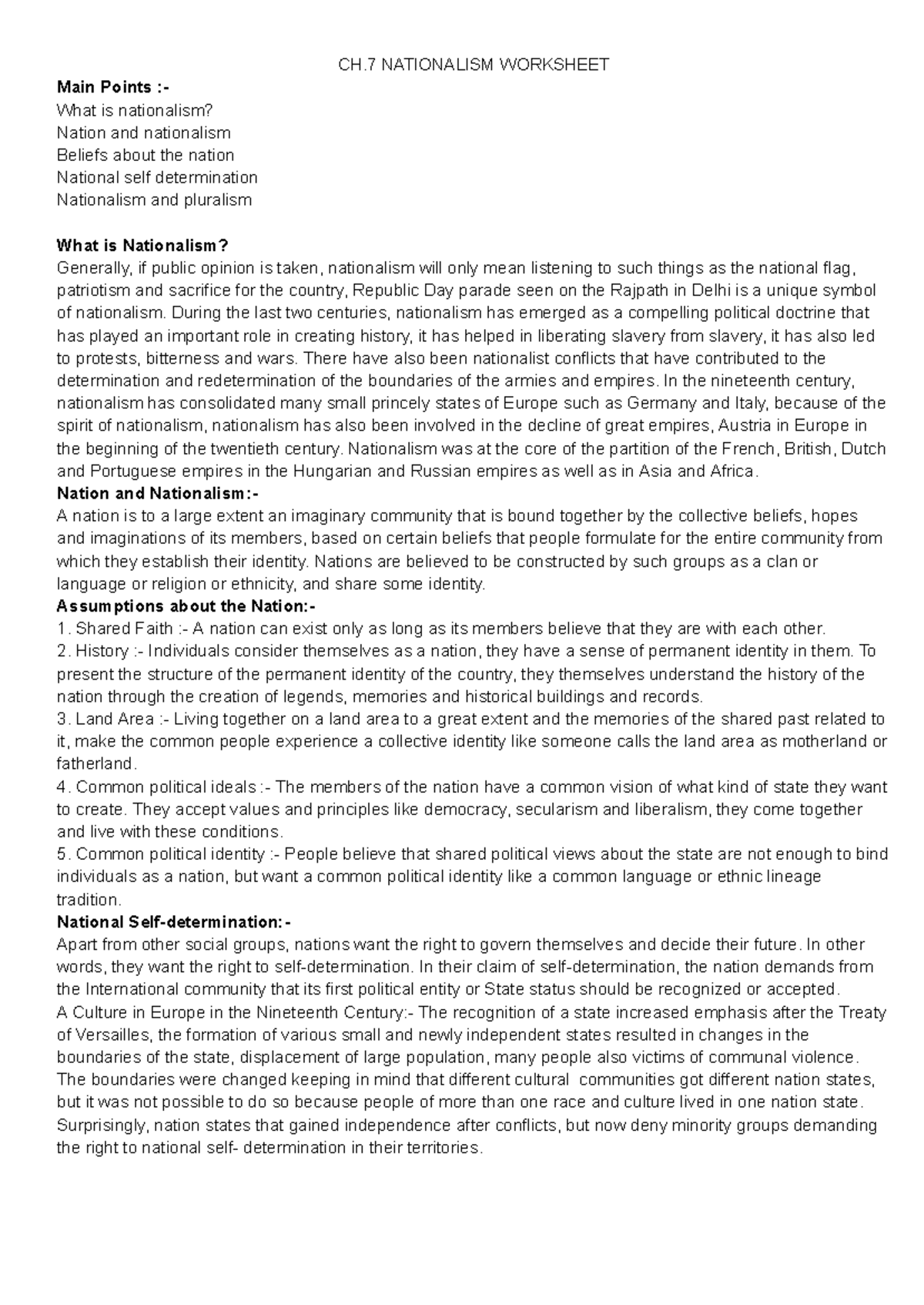 CH.7 Nationalism Worksheet: Key Concepts and Insights - Studocu