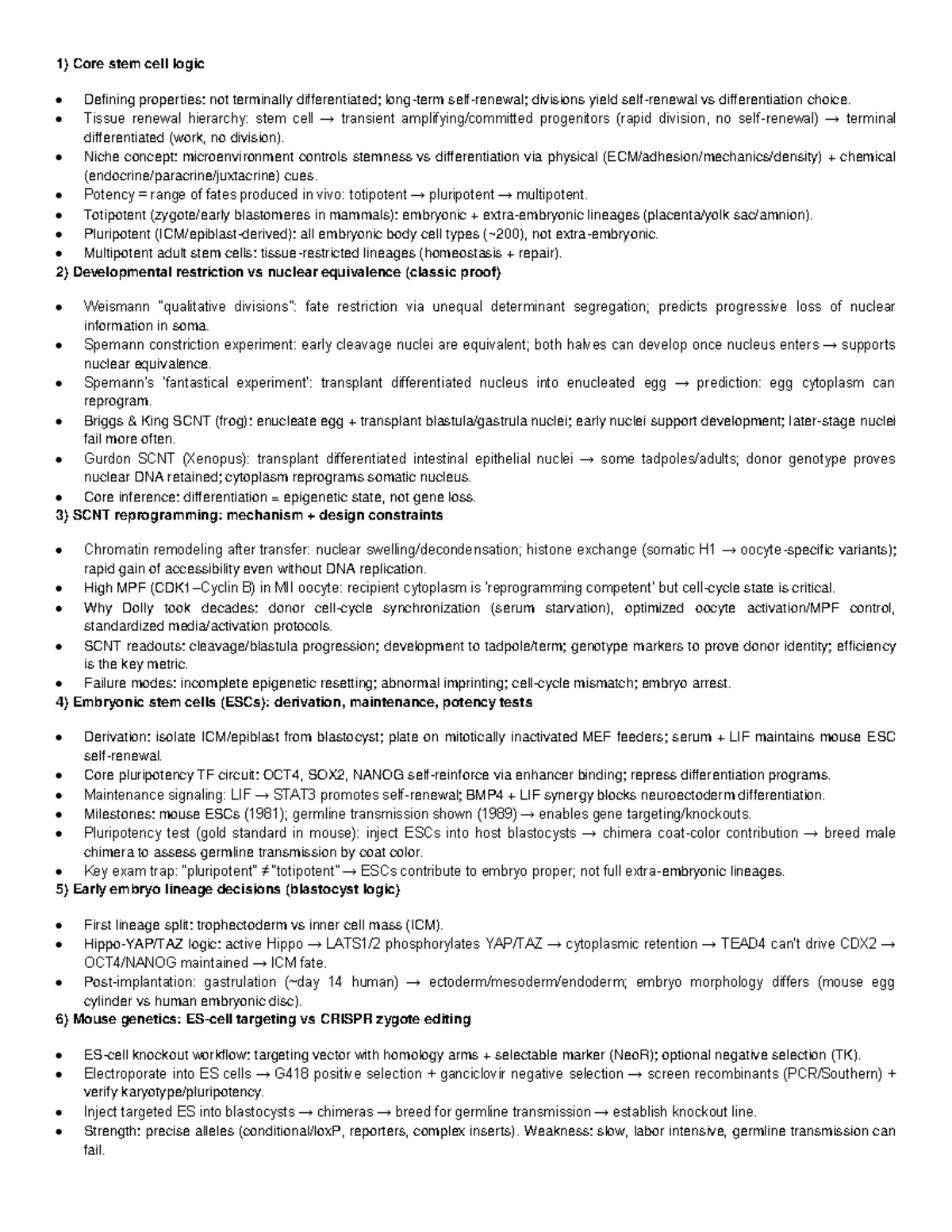 Stem Cell Exam Notes (BIO 301): Key Concepts & Mechanisms - Studocu