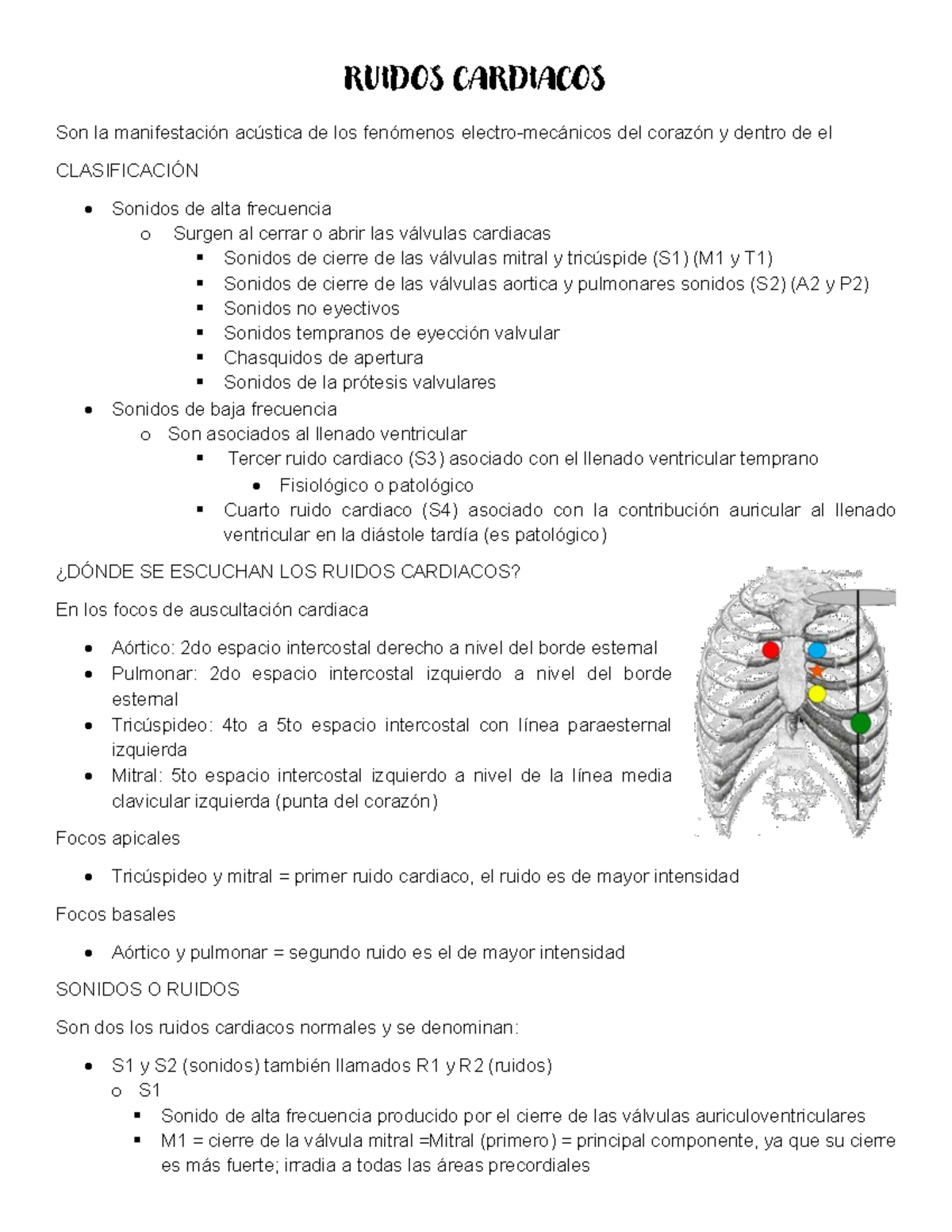 RUIDOS CARDIACOS: Clasificación y Auscultación en Cardiología - Studocu