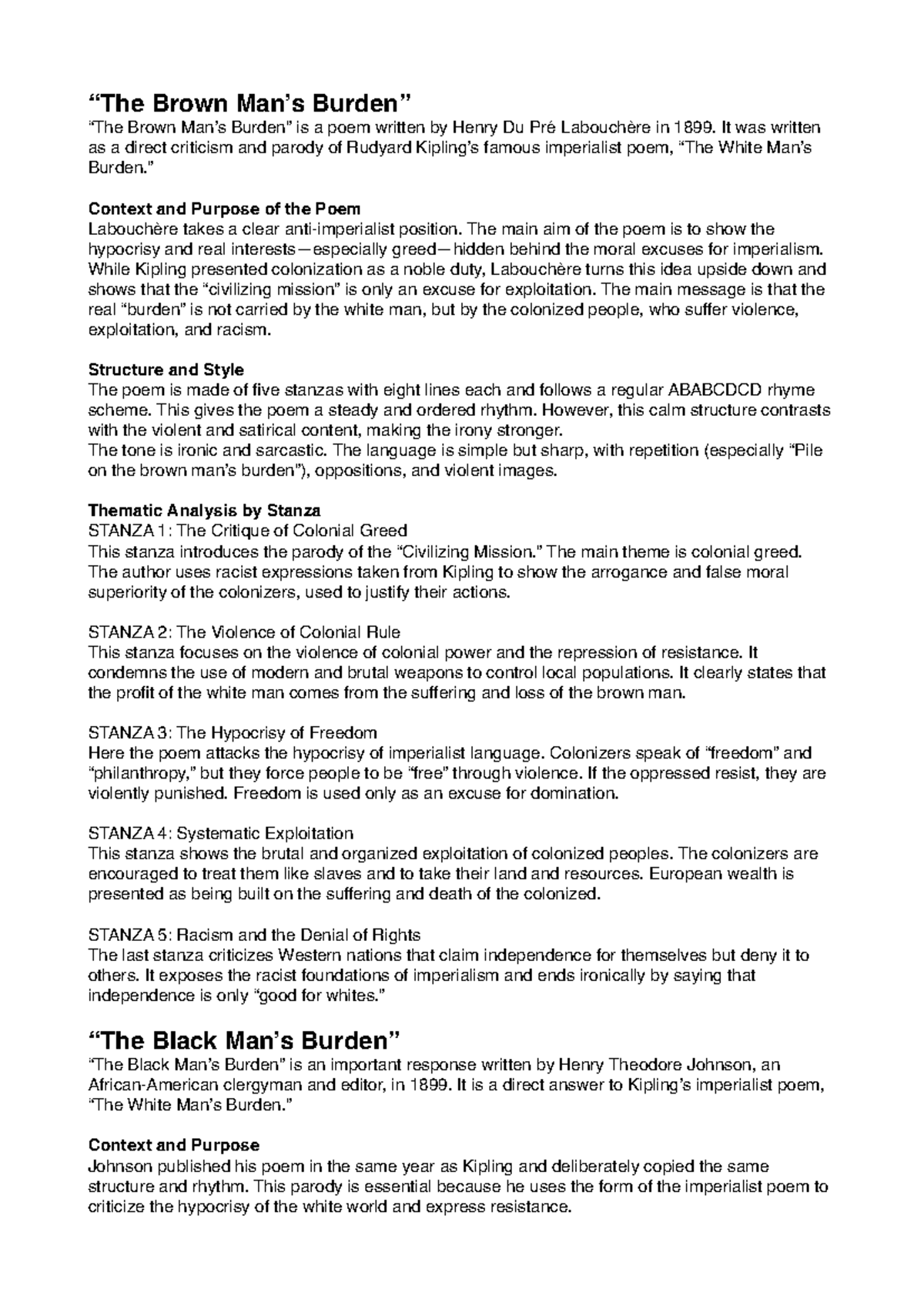 Brown and Black Man's Burden: A Critical Analysis of Imperialism - Studocu